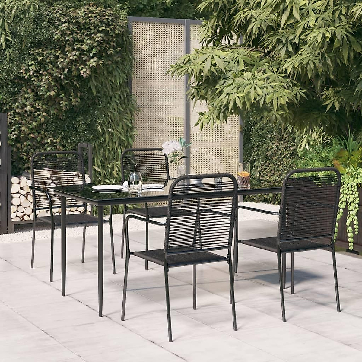 REWIS 5 Piece Patio Dining Set Patio Table and Chairs Set Outdoor Patio Dining Set Outdoor Patio Furniture Patio Set Black Cotton Rope and Steel 3156540