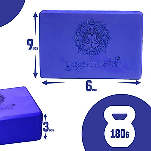 Yoga World EVA Yoga Blocks High Density Non-Slip Bricks for Stretching, Pilates, Stability, Fitness - Rounded Edges for Secure Grip Easy-to-Clean Exercise Accessories 180g (Blue)