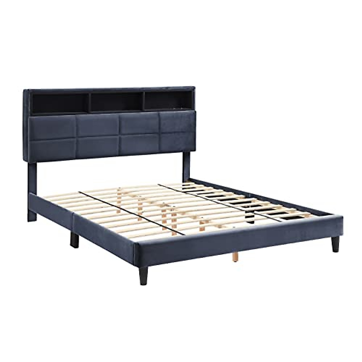 Furniture of America Halifax Modern Storage Fabric California King-Size Bed with USB for Bedroom, Guest Room Bed, Gray
