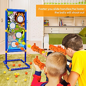 Shooting Game Toy for 5 6 7 8 9 10+ Years Old Boys Girls, 2pk Foam Popper Air Guns with Animal Shooting Target and 24 Foam Balls Bullet,Indoor Outdoor Activity Games, Birthday Easter Gifts for Kids