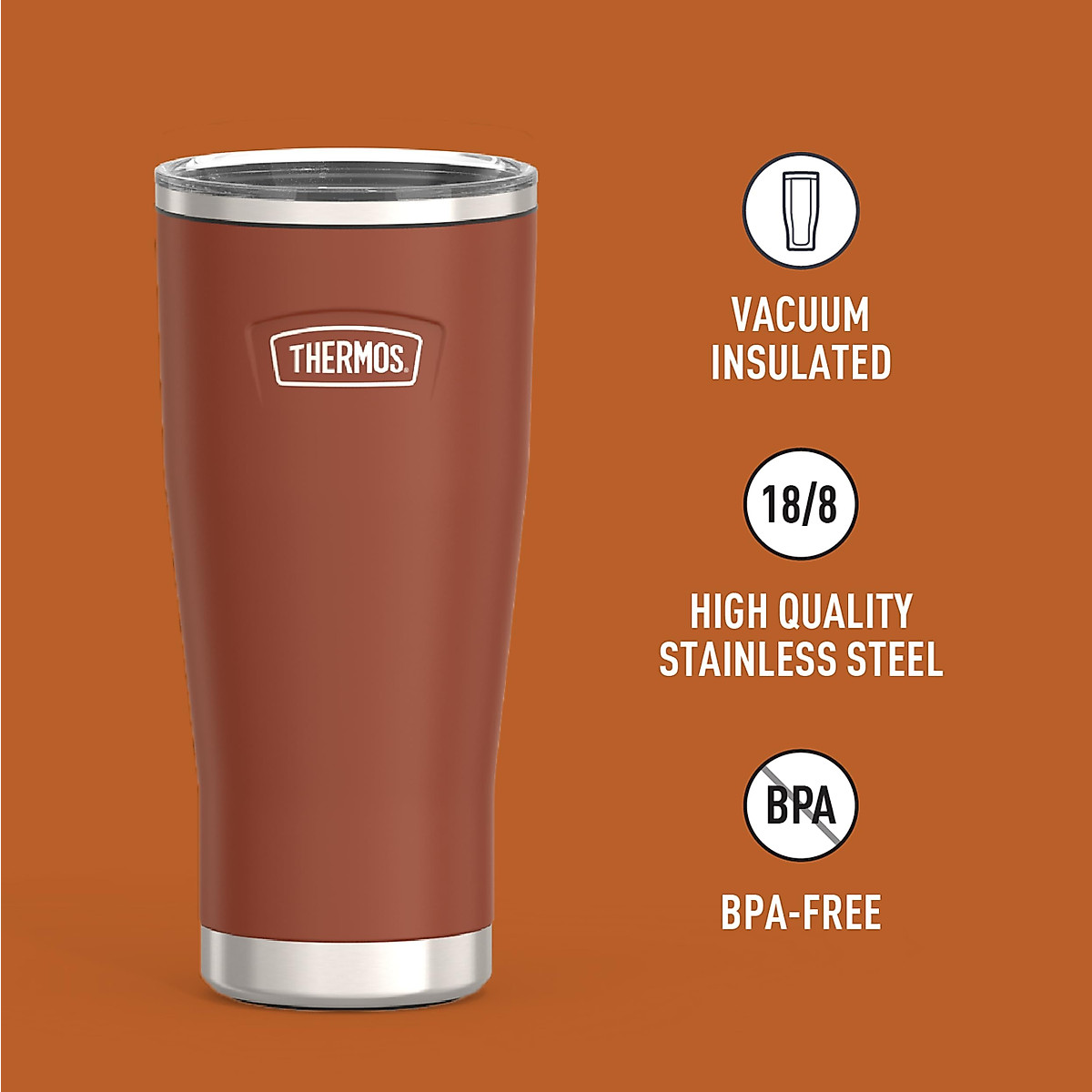 THERMOS ICON SERIES Stainless Steel Cold Tumbler with Slide Lock, 24 Ounce, Saddle