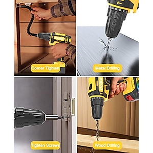 OUBA Cordless Drill Set, 12.8V Lithium Lon Power Drill Cordless with Battery and Charger, 2 Variable Speeds, 3/8" Keyless Chuck, 25+3 Torque Setting, Built-In LED, Electric Drills for Home (Yellow)