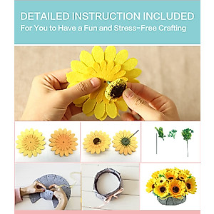 BAZIMA DIY Felt Flower Art Craft Kit, DIY Felt Sunflower Pot Bonsai Kit, Floral Gifts,Beginner Craft Kit,Arrange Pre-Cut Felt Flowers and Foliage