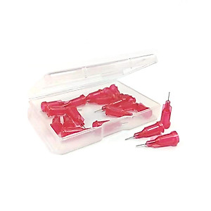 SANANTS 25 Gauge 0.25 Inch Industrial Micro Low-Viscosity Liquid Blunt Dispensing Needle, Luer Lock, Precision Stainless Steel, Red 20 Pack