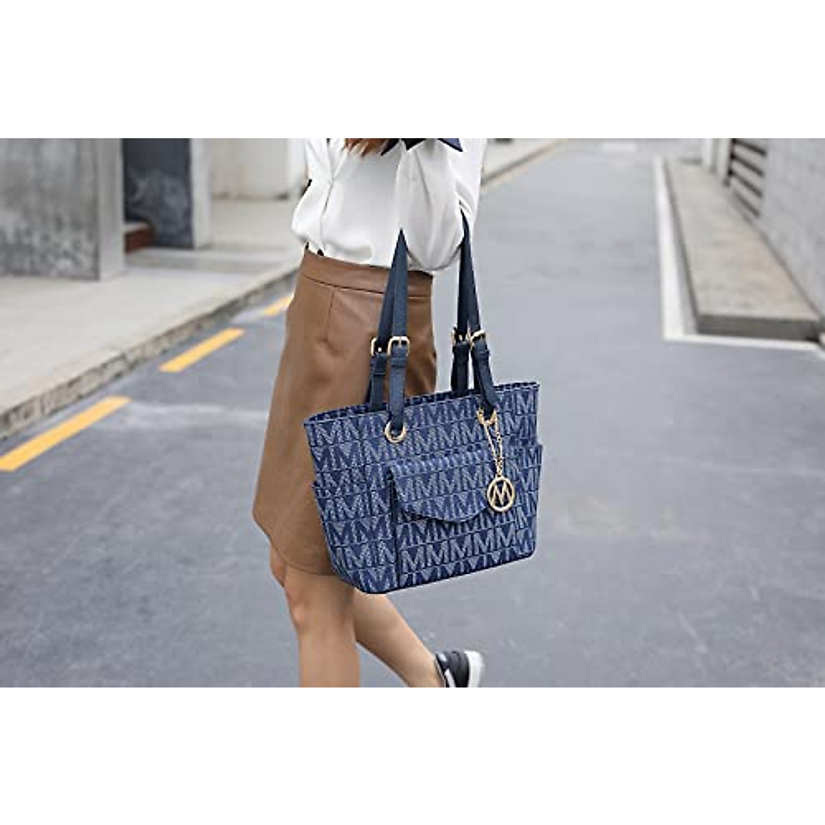 MKF Shoulder Bag for Women: PU Leather Top Handle Tote Handbag – Lady Fashion Satchel Pocketbook, Signature Purse Black