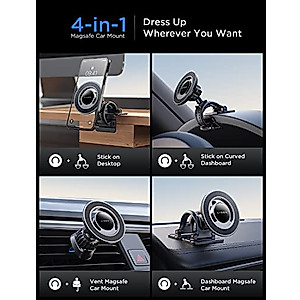 LISEN Fits MagSafe Car Mount for iPhone Strong Magnetic Phone Holder for Car Vent Dashboard HandsFree iPhone Car Mount Holder Car Accessories for MagSafe iPhone 14 Pro Plus 12/13 All Phones Tablets