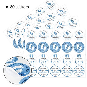 80 Thank You Baby Shower Stickers, Thank You Stickers Baby Shower Boy, Blue Feet Baby Shower Stickers, Footprint Theme Baby Shower Favor Thank You Labels(2 Inch)