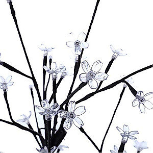 Lxcom Lighting LED Cherry Blossom Bonsai Tree 18” 48 LEDs Plug-in Desk Top Bonsai Lighted Tree Artificial Crystal Flower Light Table Lamp Adjustable Black Branches for Party Wedding Home Decor, White