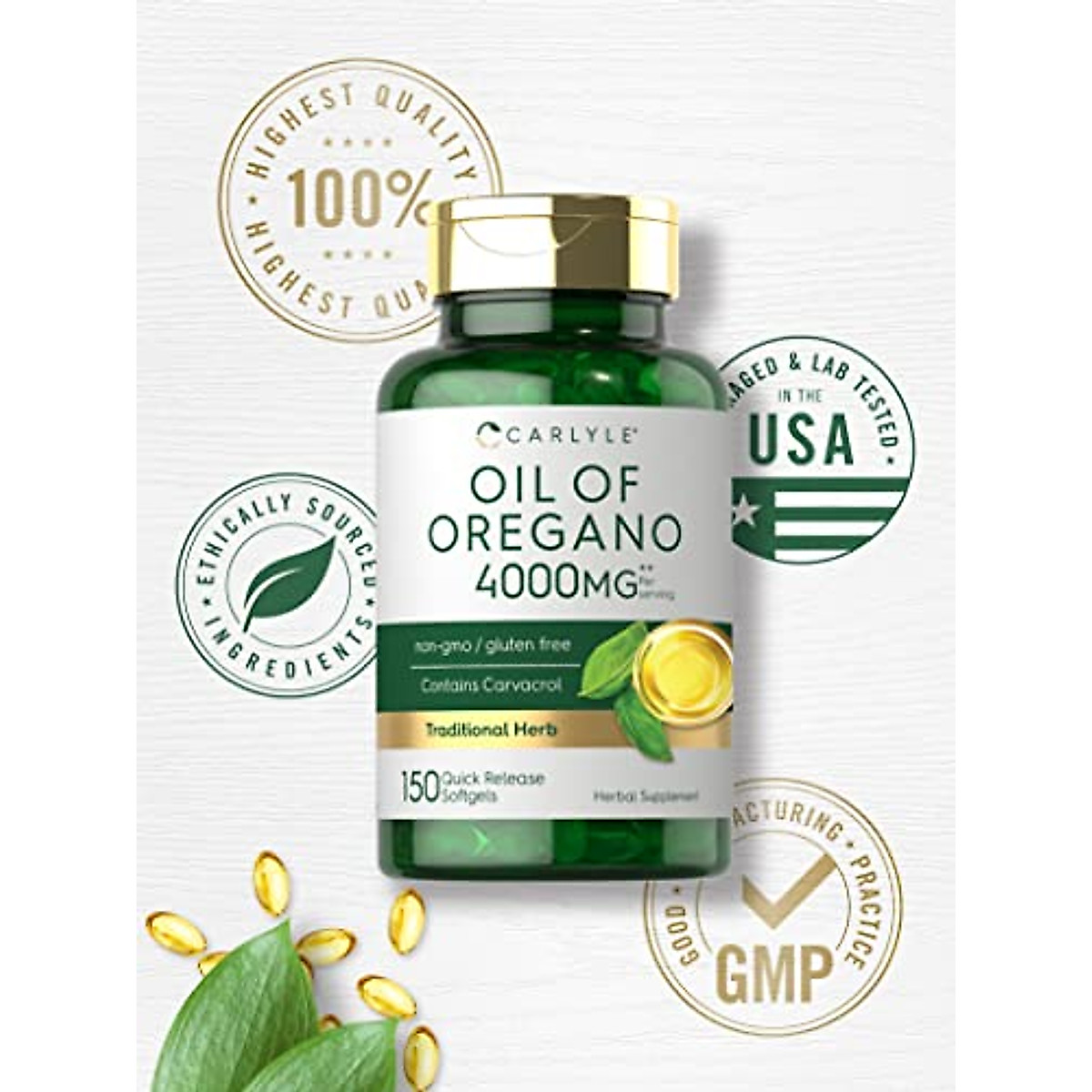 Carlyle Oregano Oil Extract | Max Potency | 150 Softgel Capsules | Non-GMO and Gluten Free Formula | Contains Carvacrol