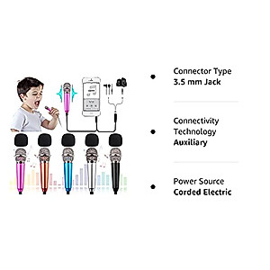 5-Piece Mini Microphone Tiny Microphone Mini Mic for Recording Voice and Singing on iPhone, Android Phones or Tablet, Metal, with 113 cm Cord, 3.5 mm Input (Rose red, Rose Gold, Silver, Blue, Black)