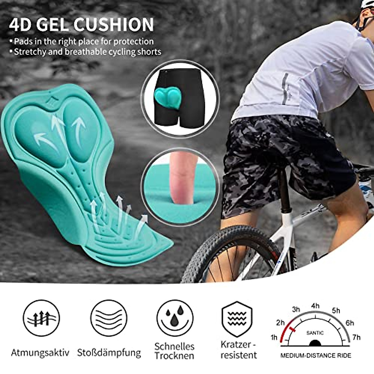 Santic Men's Mountain Bike Shorts Padded Pack of Two Cycling Shorts with Liner Loose-fit Stretchy Zipper Pockets Bicycle MTB Shorts Trail Camo Black XL