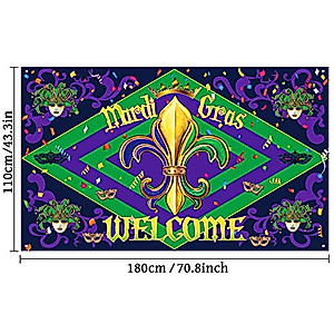 Mardi Gras Backdrop Banner Mardi Gras Party Decorations Extra Large Photo Booth Background Masquerade Party Banner for Mardi Gras Party Supplies, 70.8 x 43.3 Inch