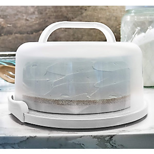 Top Shelf Elements Round Cake Carrier Two Sided Cake Holder Serves as Five Section Serving Tray, Portable Cake Stand Fits 10 inch Cake, Cake Box Comes with Handle, Cake Container Holds Pies (White)