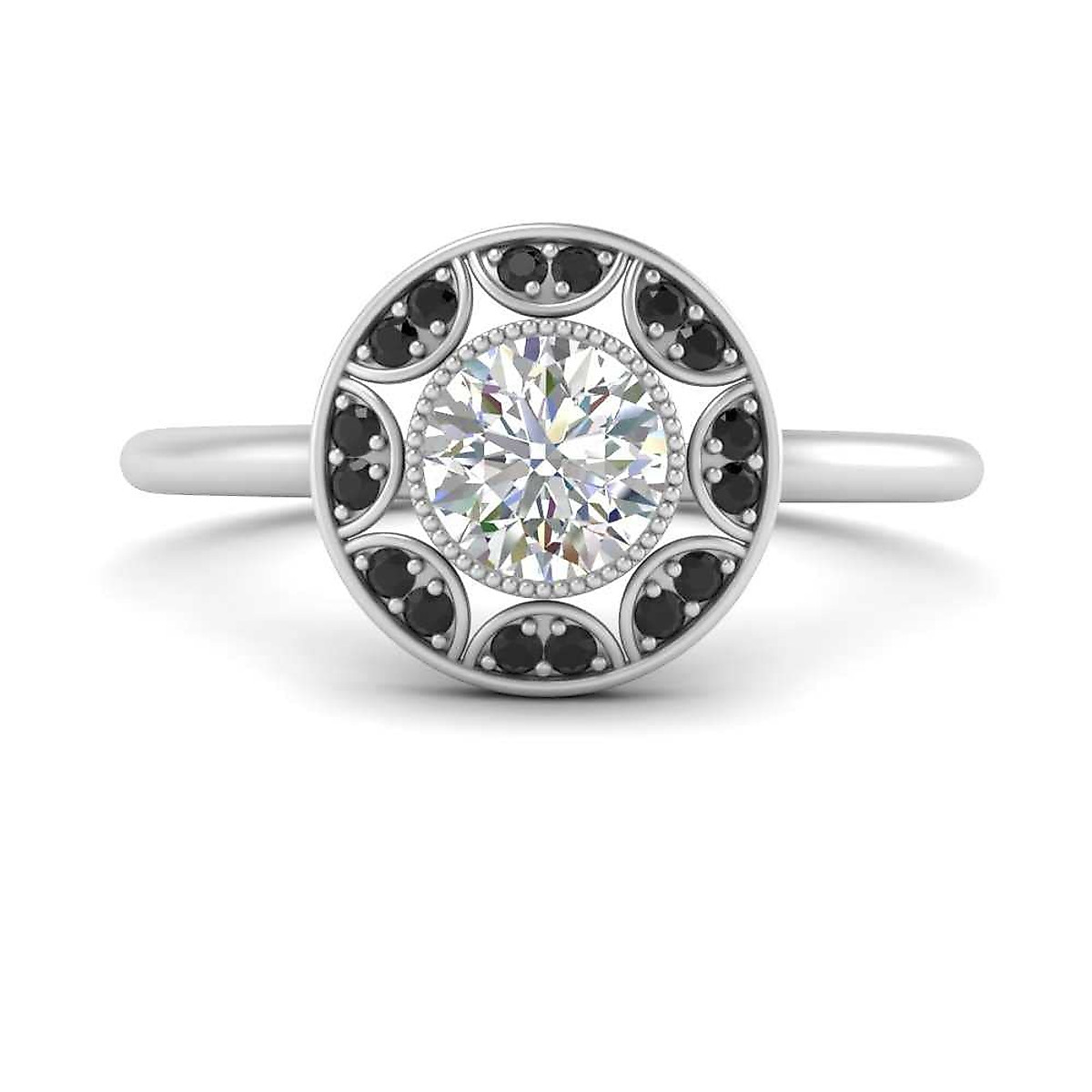 55Carat Art Deco Round Diamond Ring Sterling Silver Natural Black Onyx Round Shape Black Color Petite Engagement Rings Pave Setting in Size 9 Handcraft Chakra Healing