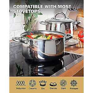 Cook N Home Kitchen Cookware Sets, 12-Piece Basic Stainless Steel Pots and Pans, Silver