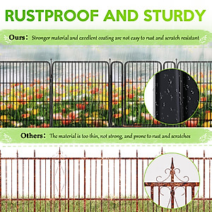 Rengue Garden Fencing, Decorative Garden Metal Fence, 18ft(L)×32in(H) Animal Barrier Garden Fence with Gate, Heavy Duty Iron Fencing for Dogs, Outdoor, Yard (8 Panels)