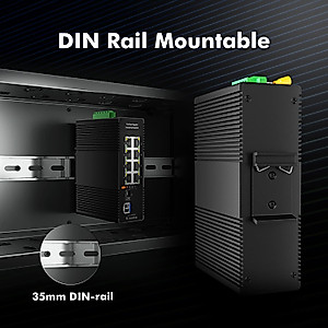 MokerLink 8 Port Gigabit Industrial DIN-Rail Ethernet Switch, 2 SFP Ports with 1 LC 20KM Module(SMF), IP40 Rated Unmanaged Network Switch (-40 to 185°F), with UL Power Supply