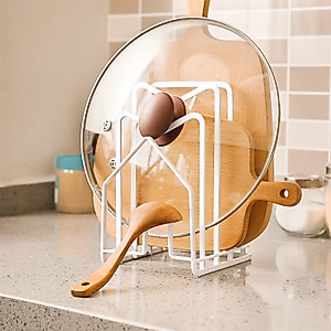 NiHome Cutting Board Holder Multipurpose Metal Pot Lid Organizer Ladle Rest Rustproof Kitchen Dish Plate Cutting Board Drying Rack Pan Stand Cabinet Countertop Shelf Cook Bake Dinnerware Storage Attom