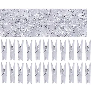Yansanido 100pcs Mini Clear Plastic Utility Paper Clip, Clothespins Clips, Clothes Line String Clips, Mini Clothes Pins for Photo for String Fairy Lights Color Clear(100pcs Clear Plastic Clips)