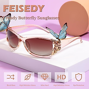 FEISEDY Trendy Polarized Y2K Sunglasses Wrap Around Butterfly Design Fashion Sunnies UV400 Protection B0078