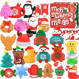 LIAM&AVA Christmas Squishy Toys, 26 PCS Mochi Squishies Bulk Toy for Girls Boys Kids, Christmas Party Favors, Fidget Sensory Goodie Bags Filler Gifts Decorations