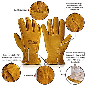 Work Gloves Leather Gardening Gloves: Men Garden Gloves with Mesh Lining Soft Thorn proof Heavy Duty for Ranch Lawn Farm Yard Trimming Pruning Roses Home Improvement Working Glove Mens Gift X Large
