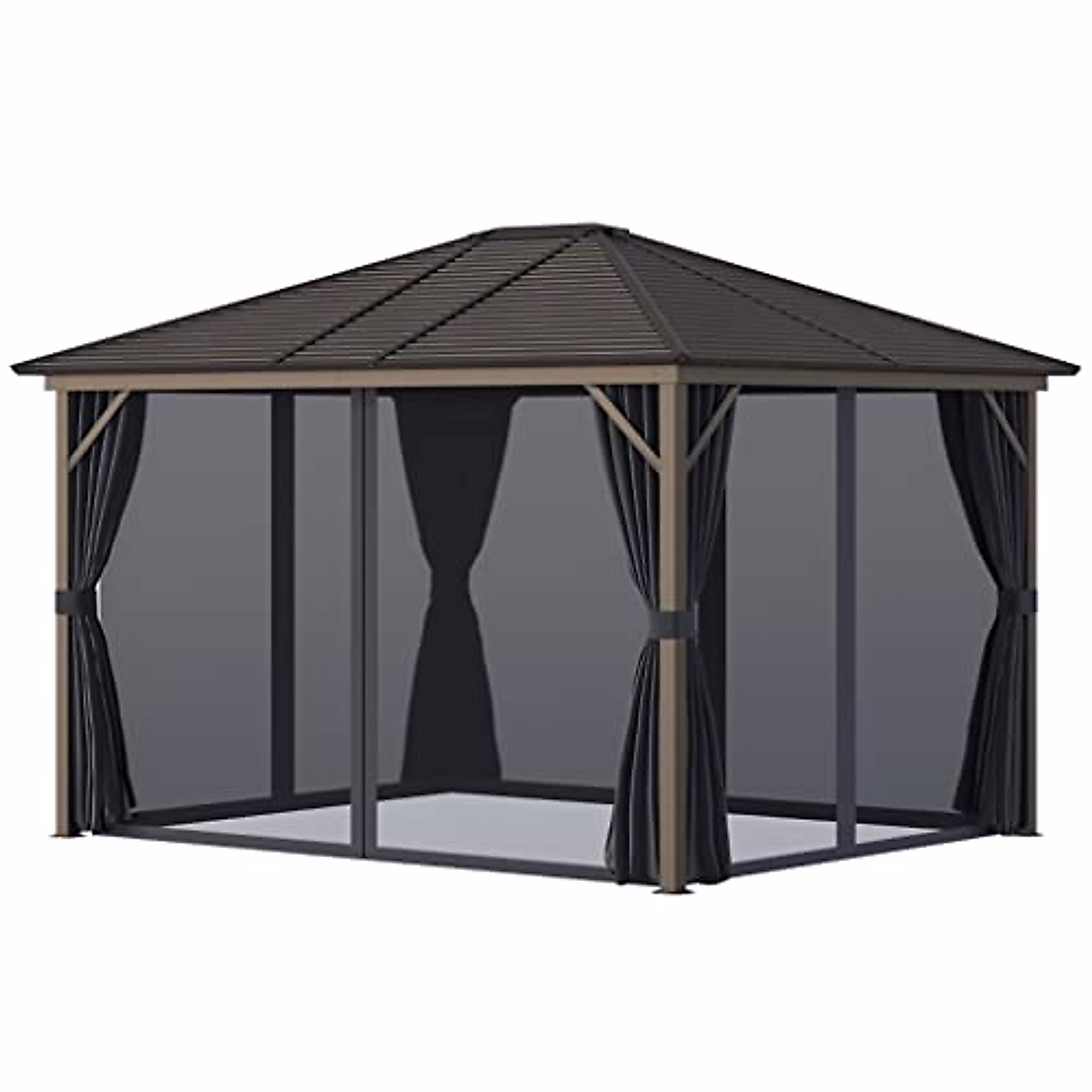 UXZDX 10' X12' Hardtop Gazebo with Aluminum Frame, with 2 Hooks, Curtains and Netting for Garden, Patio, Backyard, Dark Grey