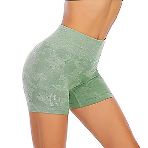 Aonour Camo Running Shorts for Women Lightweight High Waist Butt Curvy Workout Yoga Hiking Cycling Shorts Bean Green L