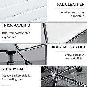 Small Task Chair for Women, Low Back Armless PU Leather Ribbed Computer Executive Cute Desk Chair with Wheels, Rolling Chair Vanity Makeup Chair Silla Para Mujer for Office Vanity Makeup Room