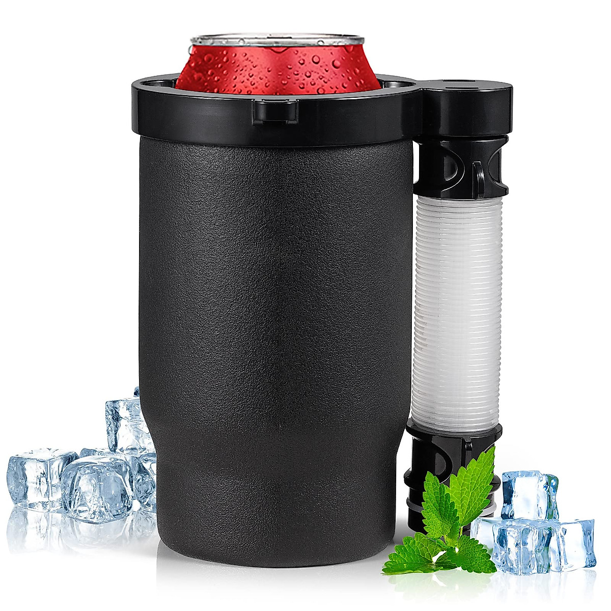 Jahy2Tech Portable Can Bottle Cooler with 2 Detachable Expandable Hose Bottle Opener Keychain Cleaning Brush for Party Bar Beer Funnel（Black)