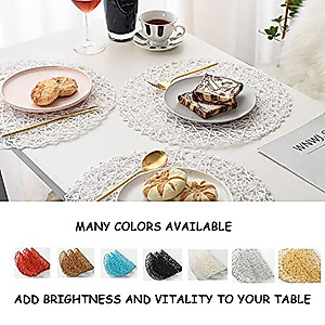 IcosaMro White Round Placemats Set of 6 for Dining Table, 15 Inch Paper Woven Boho Decorative Circle Place Mat for Wedding Holiday Christmas Thanksgiving Day Dinner