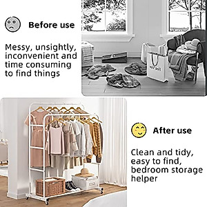 Laiensia Double Rod Garment Rack,Portable Rolling Clothes rack on Wheels,for Hanging Clothes,White