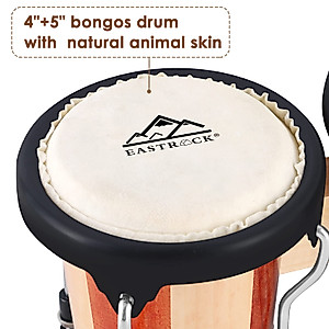 EastRock Bongo Drum 4” and 5” Bongos Drum Set for Adults Kids Beginners Professionals Tunable Wood and Metal Drum Percussion Instruments with Tuning Wrench