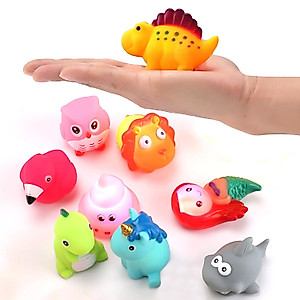 12 PCS Light Up Bath Toys with Duck Mesh Tub Storage Organizer, Toddler Flashing Color Changing LED Bathtub Mermaid Toy in Water for Kids