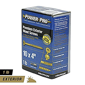 Power Pro 48604 Wood Screws, #10 x 4", Premium Outdoor Deck Screws, Rust Resistant, Epoxy Coated Bronze, 1lb Box, 52 pcs