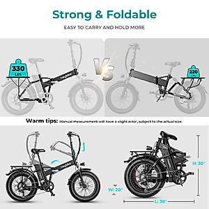 Heybike Mars Electric Bike Foldable 20" x 4.0 Fat Tire Electric Bicycle with 500W Motor(Peak 850W), 48V 12.5AH Removable Battery and Dual Shock Absorber for Adults