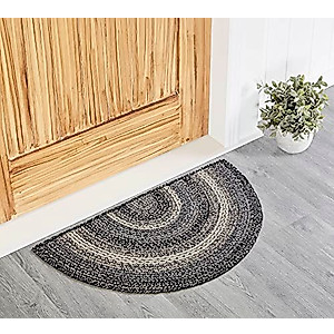 VHC Brands Sawyer Mill Black White Jute Rug Half Circle w/Pad 19.5x36