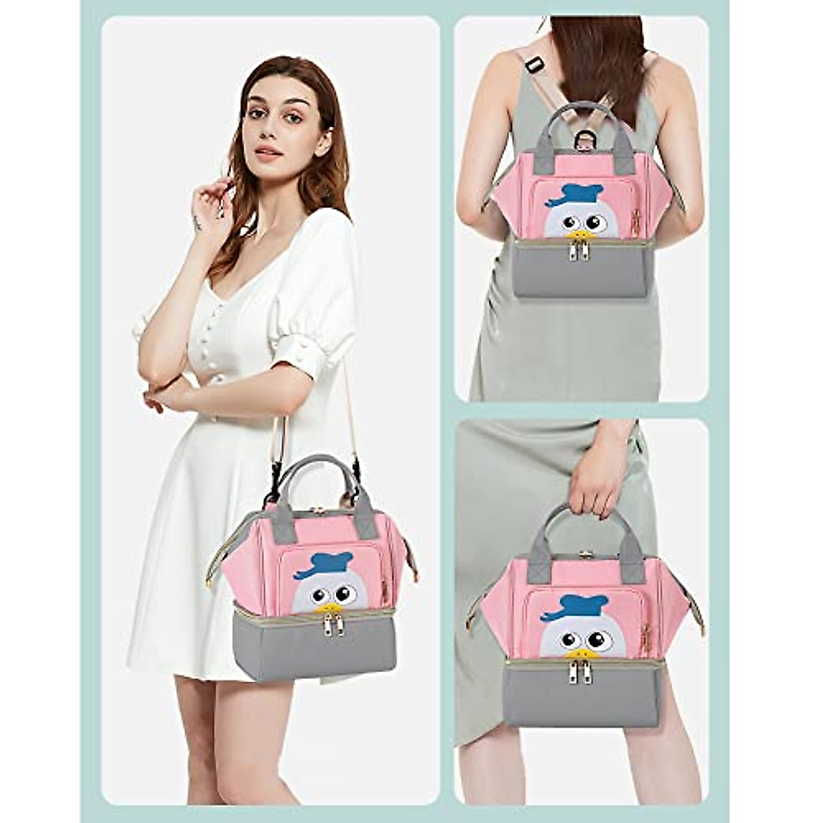 HomDSim Breastmilk Bottles Cooler Bag with Ice Pack,Breast Pump Bag Backpack with Cooler Compartment,Fits 6 Bottles Up to 9 Ounces,Double Layer Breast Pump Carrying Bag for Nursing Moms