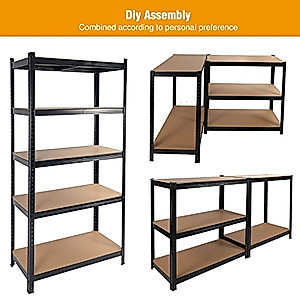 ALBOMI 35" W x 18" D x 71" H Adjustable Metal Garage Shelving Unit, 5-Tier Heavy Duty Garage Storage Shelves with Board, Multipurpose Storage Shelves Rack for Garage Basement Warehouse Office, Black