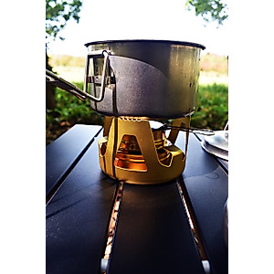 DZRZVD Mini Alcohol Backpacking Stove, Lightweight Brass Spirit Burner with Aluminium Stand for Camping Hiking and Picnic (Gold)