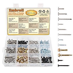 Zmbroll Self Drilling & Self Tapping Screws Assortment Kit Set for Drywall Screws, Sheet Metal and Wood Screws