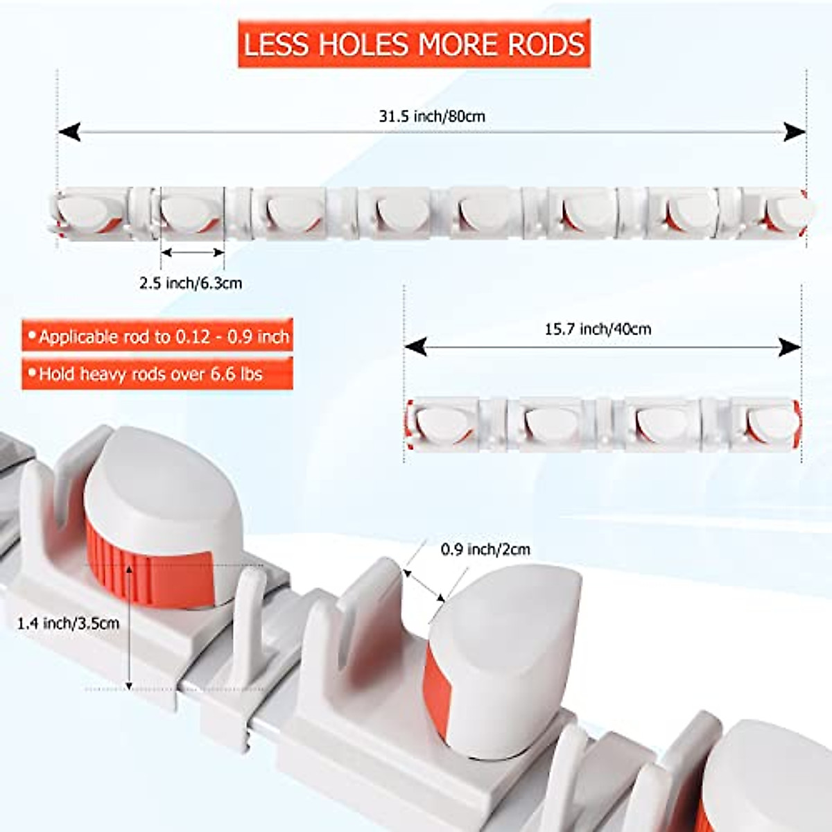 Lalafancy 2 Pack Mop Broom Holder Wall Mount, Broom and Mop Organizer Wall Hanging with Movable Sliding 4 Slots and 3 Hooks, Broom Hanger Storage Rack for Kitchen, Laundry Room