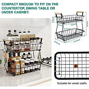 2 Tier Fruit Basket Bowl with 2 Banana Hangers for Kitchen Counter, Metal Countertop Fruits Produce Storage Basket Holder, Large Fruit Vegetable Stand Organizer for Bread Snack Veggies Potato, Black