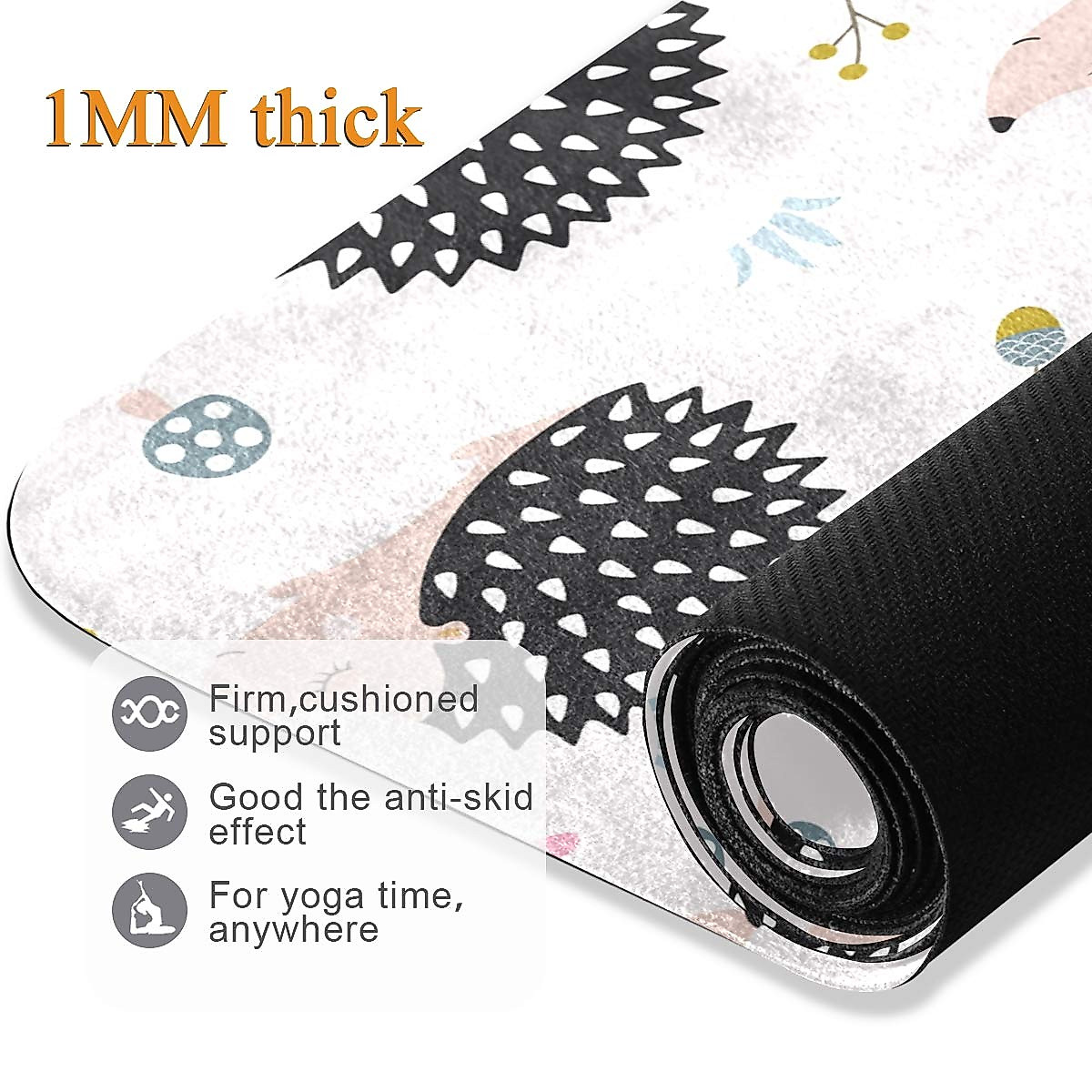 MOYYO Animal Cute Hedgehogs Yoga Mat Printed Suede Natural Rubber Thin Hot Yoga Mat Non Slip Sweat Fitness Mat 71x26 Inch Portable Travel Yoga Mat for Yoga Pilates and Floor Exercises