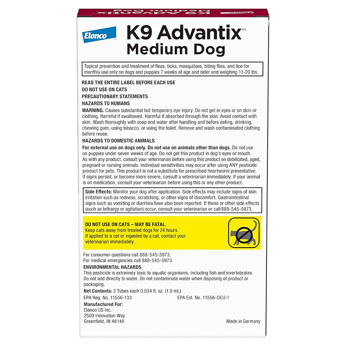 K9 Advantix Flea, Tick & Mosquito Prevention for Dogs 11-20 lbs. | Flea Drops for Medium Dogs | Apply Monthly | 2 Treatments