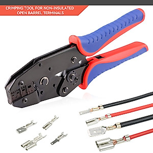 HKS Crimping Tool For Non-Insulated Open Barrel Terminals & Receptacles - Ratcheting Wire Crimpers - AWG 20-10 (0.5-6mm²) U-Shaped- Ratchet Terminal Crimper - Electrical Crimping Tool