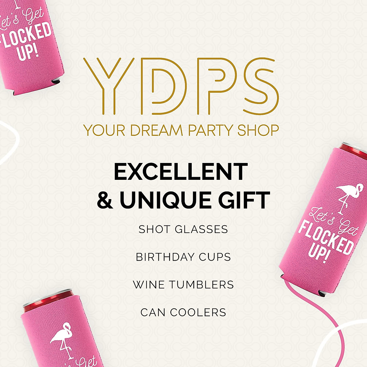 Let's Get Flocked UP!, Set of 12 Slim Pink and White Can Coolers Cups, Flamingo Can Coolers Perfect Flamingo Party Supplies, Bachelorette Party, and Bridal Showers