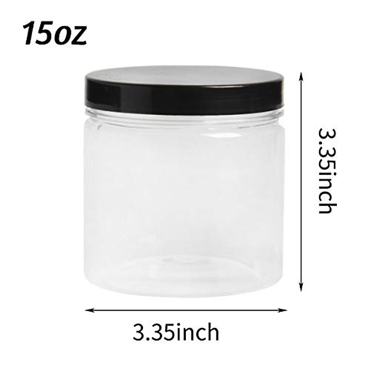 SBYURE 6 Pack 15 oz Round Clear Plastic Jars With Black Lids,Round PET Airtight Containers for Kitchen & Household Food Storage,Dry Goods,Honey,Nuts and More