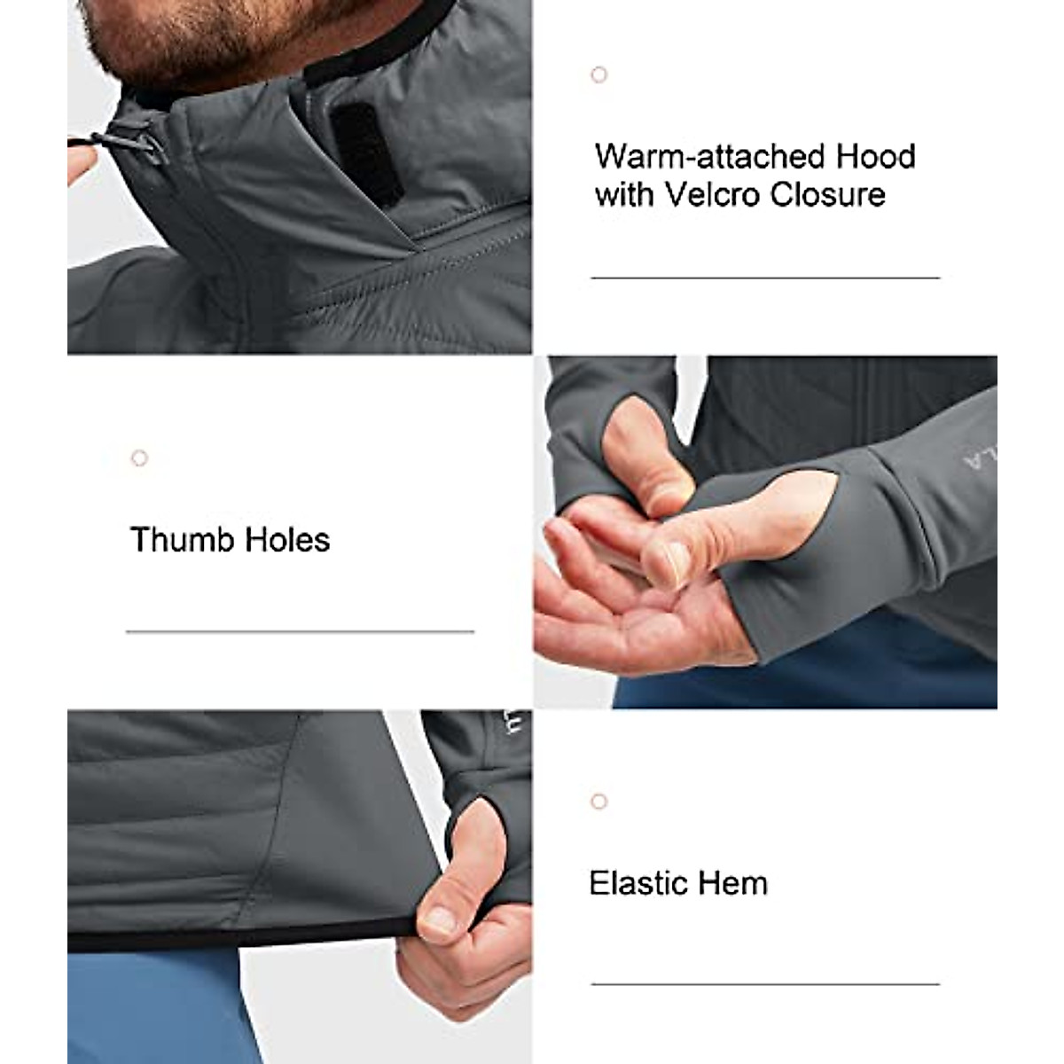 Pudolla Men's Lightweight Puffer Jacket Winter Thermal Running Jacket Hybrid Waterproof Down Coat for Golf Hiking(Dark Grey Large)