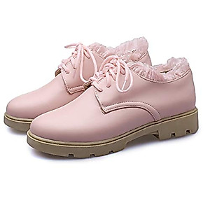 Fheaven Women's Casual Shoes Lace up Loafers Flat Platform Ankle Boots Round Toe Sneakers Shoes Pink